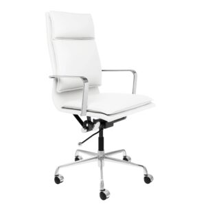 laura davidson furniture lexi ii padded office chair - tall back desk chair with arm rest, swivel & cushion availability, made of faux leather, white