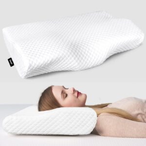 zamat contour memory foam pillow for neck pain relief, adjustable orthopedic ergonomic cervical pillow for sleeping with washable cover, bed pillows for side, back, stomach sleepers