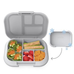 bentgo® kids chill leak-proof lunch box - included reusable ice pack keeps food cold; 4-compartment bento lunch container; microwave & dishwasher safe; 2 year manufacturer warranty (gray)