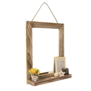 emfogo wall mirror with shelf, 20 x 16 inch farmhouse decor wall mirror hanging for bathroom, vanity, bedroom, entryway, living room (rustic brown)