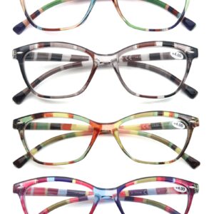 HEEYYOK Women Reading Glasses 4-Pack Colorful 2.00 Readers,Beautiful Pattern Cat Eye Glasses for Reading Lightweigth Flexible Spring Hinge Well Wear Look Younger