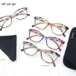 HEEYYOK Women Reading Glasses 4-Pack Colorful 2.00 Readers,Beautiful Pattern Cat Eye Glasses for Reading Lightweigth Flexible Spring Hinge Well Wear Look Younger