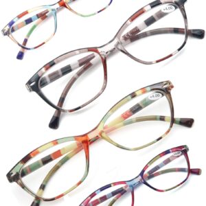 HEEYYOK Women Reading Glasses 4-Pack Colorful 2.00 Readers,Beautiful Pattern Cat Eye Glasses for Reading Lightweigth Flexible Spring Hinge Well Wear Look Younger