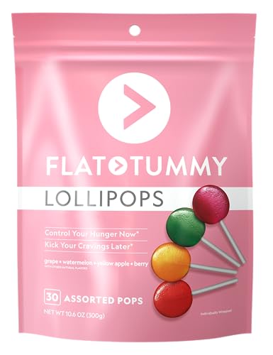 Flat Tummy Lollipops, Pack of 30 – Crush Cravings and Avoid Unwanted Calories - Apple, Grape, Watermelon & Berry – Delicious Low Calorie Diet Candy – Clinically Proven Ingredient