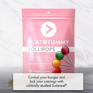 Flat Tummy Lollipops, Pack of 30 – Crush Cravings and Avoid Unwanted Calories - Apple, Grape, Watermelon & Berry – Delicious Low Calorie Diet Candy – Clinically Proven Ingredient