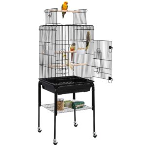 topeakmart play open top standing bird cage with removable stand wheels black