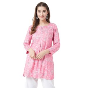 tissu women's baby pink & white printed tunic (pink_3xl)