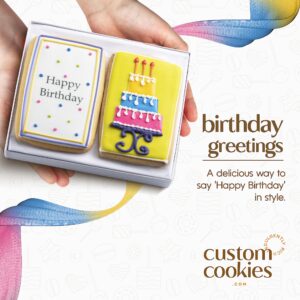 Gourmet Happy Birthday Cookie Gift Basket | 2 Large 2.5 x 4.5 in Vanilla Sugar Cookies Hand-Decorated Snack Variety Pack | Kosher B-Day Bakery Care Package For Women, Men Boys & Girls | Prime Delivery