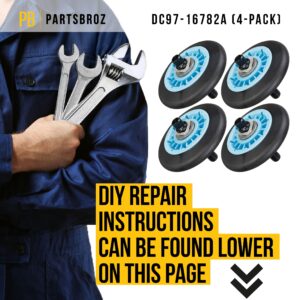 PartsBroz DC97-16782A Dryer Repair Kit, Compatible with Samsung Drum Roller DV45K6500EV/A3 DV48J7700EW/A2 DVE50M7450W/A3 DV42H5200EF/A3 DV210AGW/XAA DV218AEB/XAA DV337AEG/XAA DV45K6200EZ/A3 4-Pack