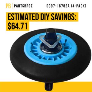 PartsBroz DC97-16782A Dryer Repair Kit, Compatible with Samsung Drum Roller DV45K6500EV/A3 DV48J7700EW/A2 DVE50M7450W/A3 DV42H5200EF/A3 DV210AGW/XAA DV218AEB/XAA DV337AEG/XAA DV45K6200EZ/A3 4-Pack