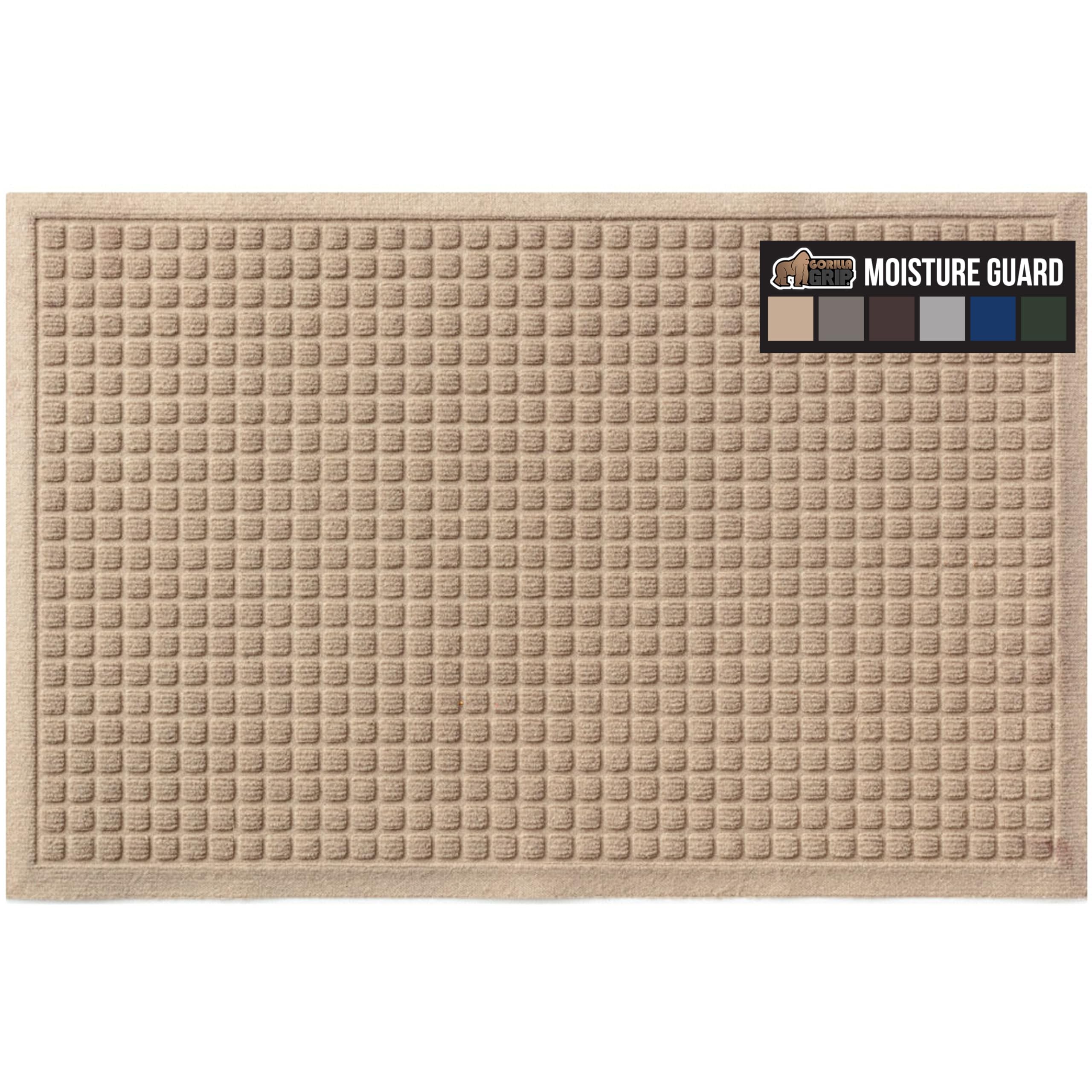 Gorilla Grip Ultra Absorbent Moisture Guard Doormat, Absorbs Up to 1.7 Cups of Water, Stain and Fade Resistant, Spiked Rubber Backing, All Weather Mats Capture Dirt, Indoor Outdoor, 29x17, Beige