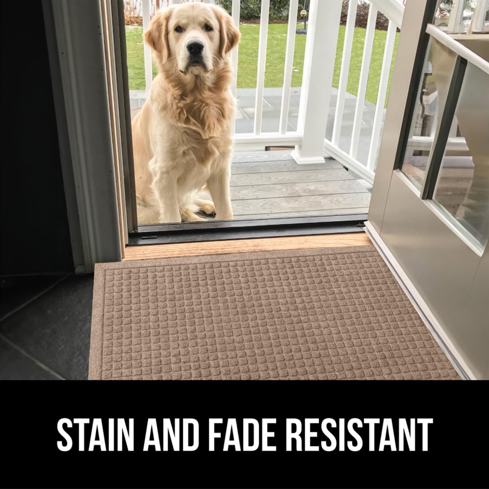 Gorilla Grip Ultra Absorbent Moisture Guard Doormat, Absorbs Up to 1.7 Cups of Water, Stain and Fade Resistant, Spiked Rubber Backing, All Weather Mats Capture Dirt, Indoor Outdoor, 29x17, Beige