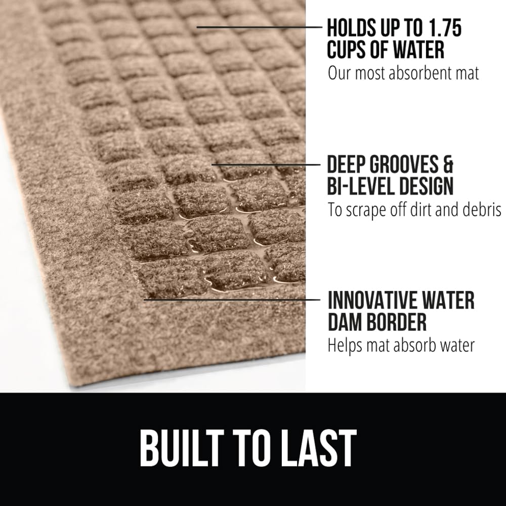 Gorilla Grip Ultra Absorbent Moisture Guard Doormat, Absorbs Up to 1.7 Cups of Water, Stain and Fade Resistant, Spiked Rubber Backing, All Weather Mats Capture Dirt, Indoor Outdoor, 29x17, Beige