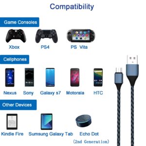 Cable 2Pack 10ft Extra for PS4 Controller Charger Durable Nylon Braided Micro USB Fast Charging Cord Compatible with Playstation 4,Xbox One S/X Controller,Samsung Galaxy S7 S6,J7 J3 Note 5 4 and More