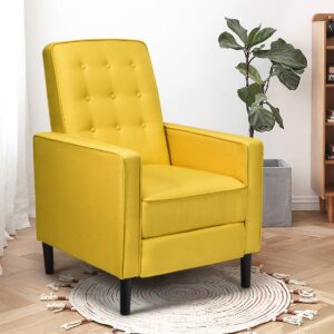 giantex push back recliner chair, modern fabric recliner w/button-tufted back, accent arm chair for living room, bedroom, home office (yellow)