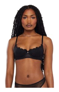 savage x fenty, women's, missy floral glow lace balconette bra, caviar, 34ddd