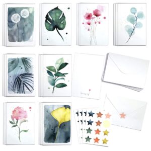 colour up your day cute watercolor botanical greeting cards box of 24 cards with envelopes and seal stickers. all occasion blank thank you cards, appreciation, birthday, sympathy