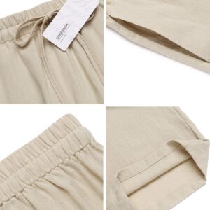 COOFANDY Men's Cotton Linen Baggy Pants Relaxed Fit Vacation Beach Trousers Khaki