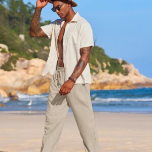 COOFANDY Men's Cotton Linen Baggy Pants Relaxed Fit Vacation Beach Trousers Khaki