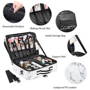 gzcz Large Travel Makeup Bag PU Leather Cosmetic Case Organizer 16" Professional Makeup Train Case with Adjustable Dividers and Shoulder Strap for Makeup Brushes Toiletry Jewelry Digital Accessories