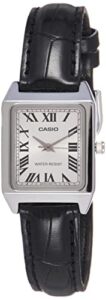 casio ltp-v007l-7b1 women's rectangular leather strap silver roman dial dress watch