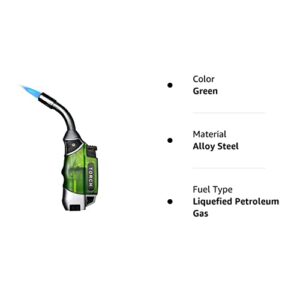 Yeuligo Torch Lighters, Butane Lighter with 360° Flexible Neck and Visible Window, Refillable Grill Lighter with keyhole, Green(without Gas)