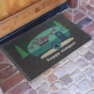 Aucuda Happy Camper RV Door Mat for Indoor Outside Entrance, Camper Entrway Rugs Welcome Mat for Front Door, RV, 24"x16" Non-Slip Front Door Mats for Summer, Waterproof Camping Door Mat Trap Dirt,Grey