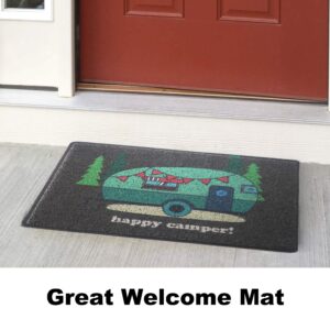 Aucuda Happy Camper RV Door Mat for Indoor Outside Entrance, Camper Entrway Rugs Welcome Mat for Front Door, RV, 24"x16" Non-Slip Front Door Mats for Summer, Waterproof Camping Door Mat Trap Dirt,Grey