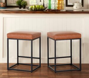 maison arts counter height 24" bar stools set of 2 for kitchen counter backless modern barstools industrial upholstered faux leather stools farmhouse island chairs, (24 inch, brown)