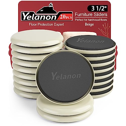 Yelanon Furniture Sliders, 20pcs-3 1/2” Furniture Sliders for Carpet, Furniture Pads Hardwoods Floors, Heavy Duty Furniture Movers Sliders, Reusable Moving Pads, Floor Protectors for Carpet