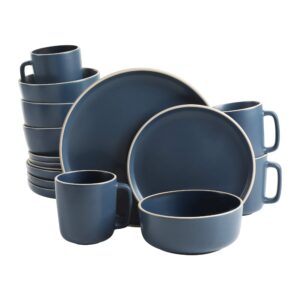 gibson home zuma 16 piece round kitchen dinnerware set, dishes, plates, bowls, mugs, service for 4, matte stoneware, cobalt blue (127342.16r)