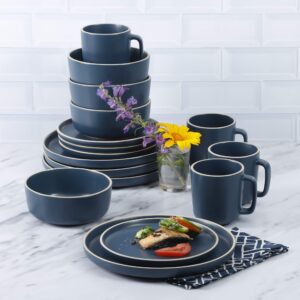 Gibson Home Zuma 16 Piece Round Kitchen Dinnerware Set, Dishes, Plates, Bowls, Mugs, Service for 4, Matte Stoneware, Cobalt Blue (127342.16R)