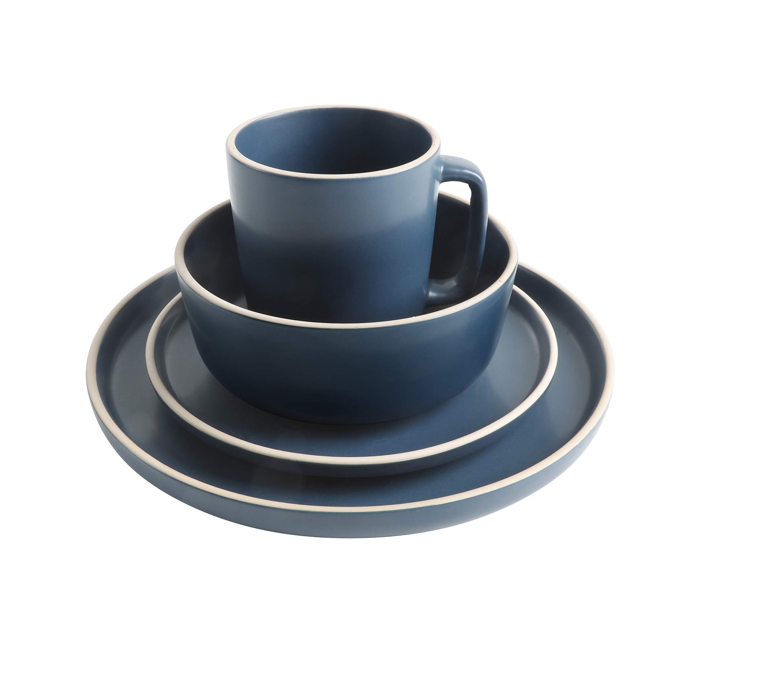 Gibson Home Zuma 16 Piece Round Kitchen Dinnerware Set, Dishes, Plates, Bowls, Mugs, Service for 4, Matte Stoneware, Cobalt Blue (127342.16R)