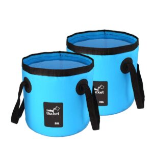 2 pack collapsible buckets,camping water storage container 5 gallon(20l) portable folding bucket wash basin for traveling hiking fishing boating gardening(blue)