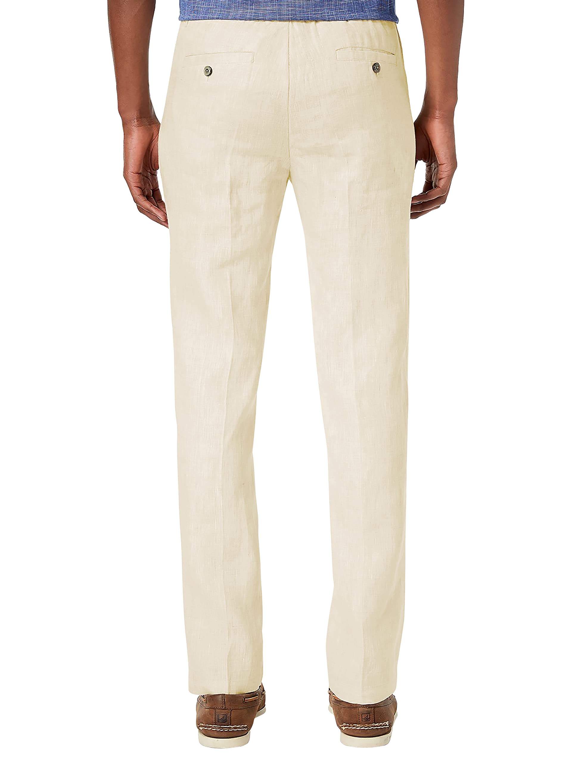 Mens Premium Soft Linen Pants Wrinkle Resistant Flat Front Classic Slacks (Medium, 1bh04_Natural Linen)