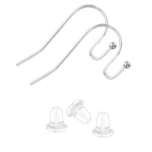 earring hooks silver plated hypoallergenic ear wires for diy jewelry findings （200pcs earring hooks+200 pcs earring backs）