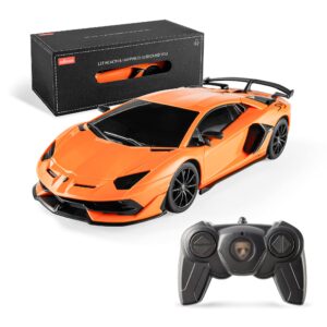 BEZGAR Remote Control Car Licensed RC Car, 1:24 Lambo Toy Car for Kids, Lambo Aventador SVJ Remote Control Model Car Electric Sport Racing Hobby Car for 3 4 5 Year Old Boy Birthday Gift (Orange)