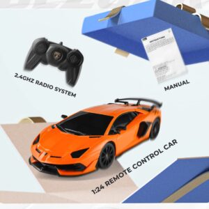 BEZGAR Remote Control Car Licensed RC Car, 1:24 Lambo Toy Car for Kids, Lambo Aventador SVJ Remote Control Model Car Electric Sport Racing Hobby Car for 3 4 5 Year Old Boy Birthday Gift (Orange)