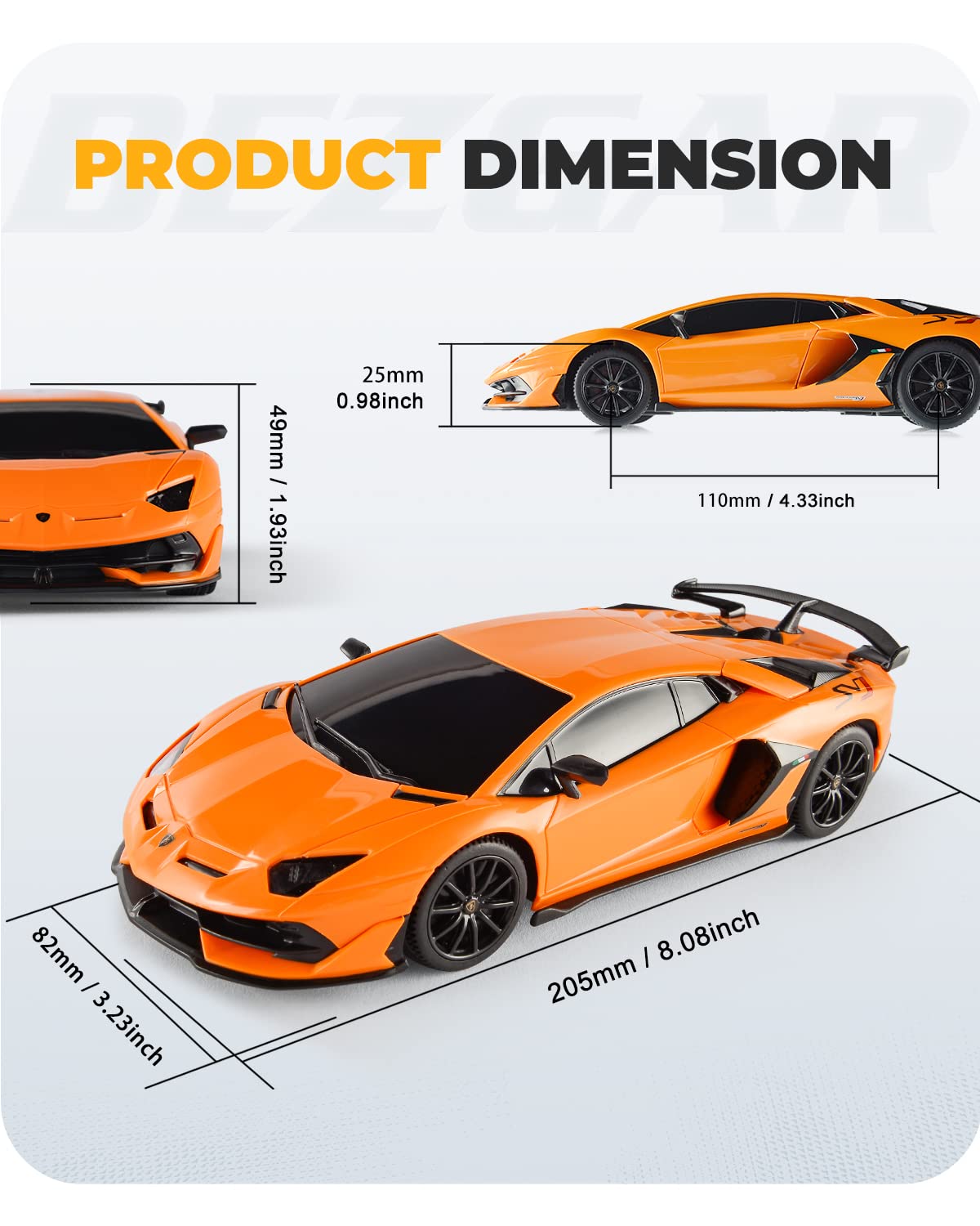 BEZGAR Remote Control Car Licensed RC Car, 1:24 Lambo Toy Car for Kids, Lambo Aventador SVJ Remote Control Model Car Electric Sport Racing Hobby Car for 3 4 5 Year Old Boy Birthday Gift (Orange)