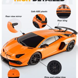 BEZGAR Remote Control Car Licensed RC Car, 1:24 Lambo Toy Car for Kids, Lambo Aventador SVJ Remote Control Model Car Electric Sport Racing Hobby Car for 3 4 5 Year Old Boy Birthday Gift (Orange)