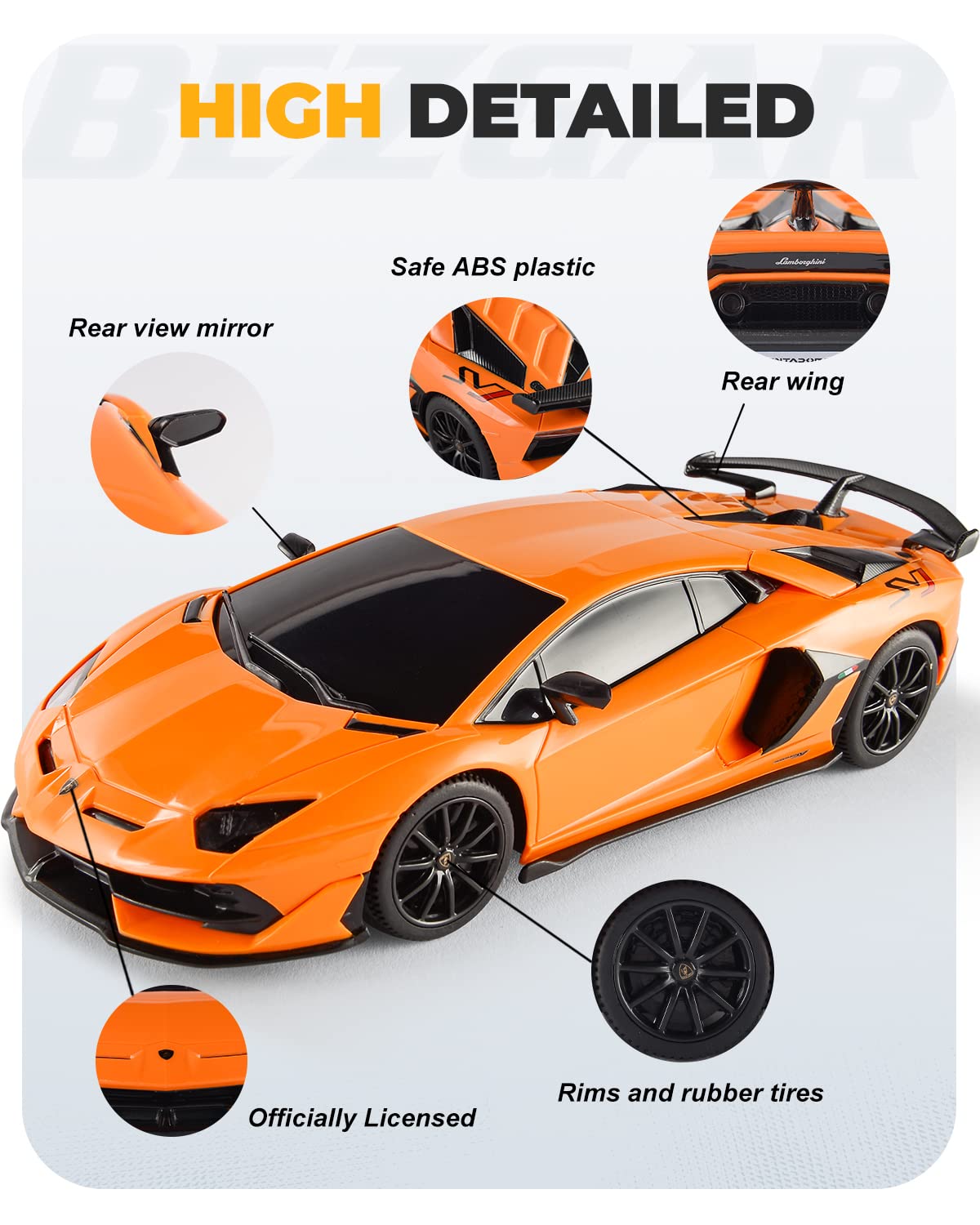 BEZGAR Remote Control Car Licensed RC Car, 1:24 Lambo Toy Car for Kids, Lambo Aventador SVJ Remote Control Model Car Electric Sport Racing Hobby Car for 3 4 5 Year Old Boy Birthday Gift (Orange)