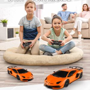 BEZGAR Remote Control Car Licensed RC Car, 1:24 Lambo Toy Car for Kids, Lambo Aventador SVJ Remote Control Model Car Electric Sport Racing Hobby Car for 3 4 5 Year Old Boy Birthday Gift (Orange)