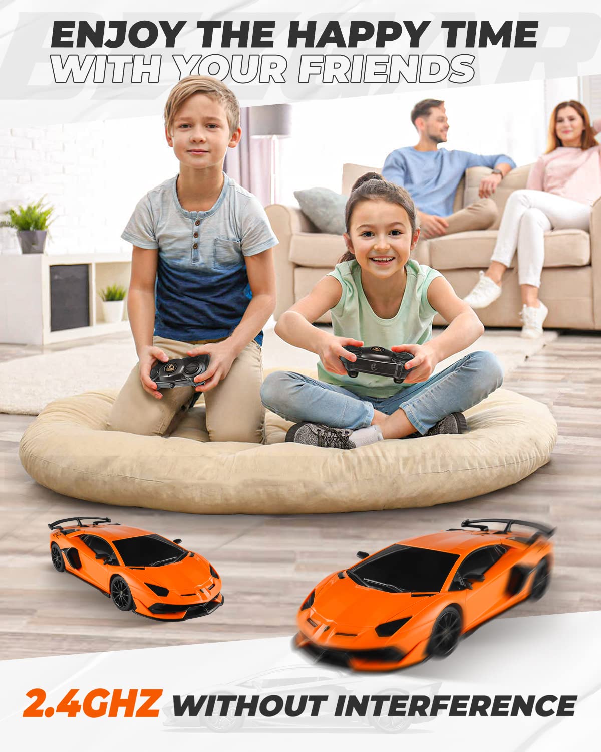 BEZGAR Remote Control Car Licensed RC Car, 1:24 Lambo Toy Car for Kids, Lambo Aventador SVJ Remote Control Model Car Electric Sport Racing Hobby Car for 3 4 5 Year Old Boy Birthday Gift (Orange)