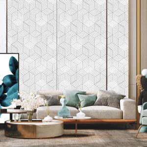 WENMER Geometric Hexagon Wallpaper Contact Paper 17.71 Inch x 118 Inch Geometric Hexagon Silver Peel and Stick Wallpaper Self Adhesive Wallpaper Vinyl Film Shelf Paper & Drawer Liner Roll for Home Use