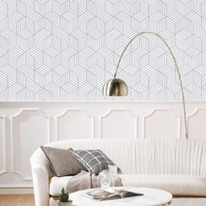 WENMER Geometric Hexagon Wallpaper Contact Paper 17.71 Inch x 118 Inch Geometric Hexagon Silver Peel and Stick Wallpaper Self Adhesive Wallpaper Vinyl Film Shelf Paper & Drawer Liner Roll for Home Use