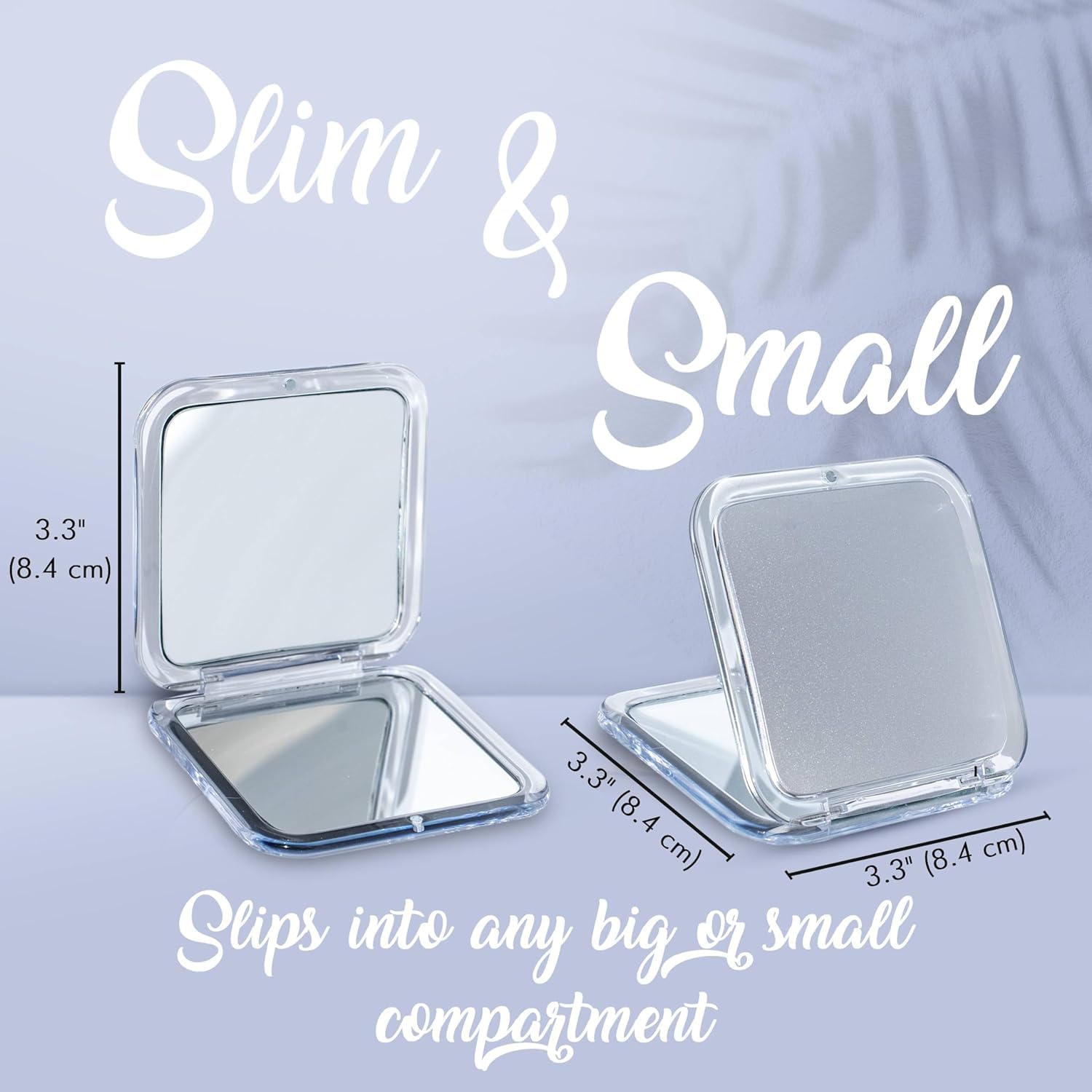 MIRRORVANA Small Compact 15X Magnifying Mirror for Travel - Handheld, Foldable & Lightweight - Mini Pocket-Sized Magnified Mirror for Purse - Square 3.3” x 3.3”