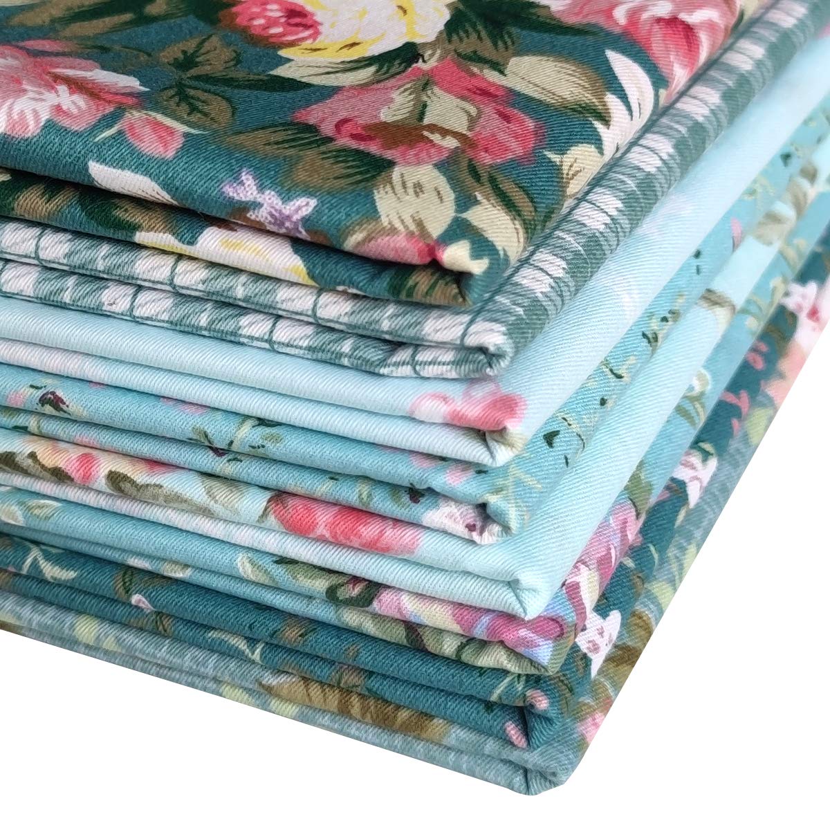 Misscrafts 8pcs Cotton Craft Fabric Bundle 18" x 22" Pre-Cut Quilt Squares Fat Quarters Quilting Fabric for Sewing Crafting Patchwork DIY Scrapbooking Green Rose