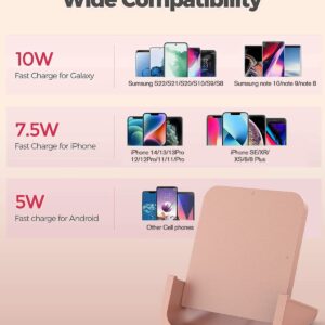 Wireless Charger YUWISS Wireless Charging Stand Cordless Charger 10/7.5/5W Compatible with iPhone 15 14 13 12/12 /11Pro Max/XR/XS Max/XS/X/8/8Plus Galaxy S22/S21/S9/S9+/S8/S8+ Note (Rose Gold)