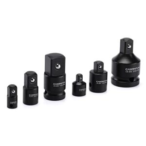 casoman 6-piece impact adapter and reducer set, socket convertor adaptor, reducer converter adapter set, 1/4" 3/8" 1/2" 3/4" for impact driver conversions, crmo