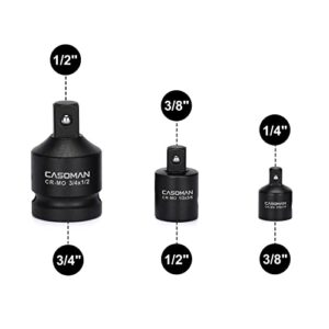 CASOMAN 6-Piece Impact Adapter and Reducer Set, Socket Convertor Adaptor, Reducer Converter Adapter Set, 1/4" 3/8" 1/2" 3/4" for Impact Driver Conversions, CRMO